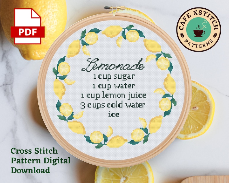 Easy Lemonade Cross Stitch Pattern - Instant Digital Download PDF ...