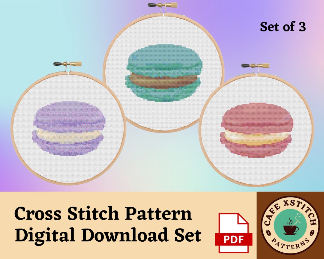 Macaron Cross Stitch Pattern Set - 3 Digital Download Pdfs - Pink ...