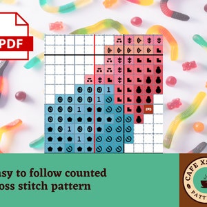 Gummy Worm Cross Stitch Pattern - Easy Beginner Level - Cute Foodie ...