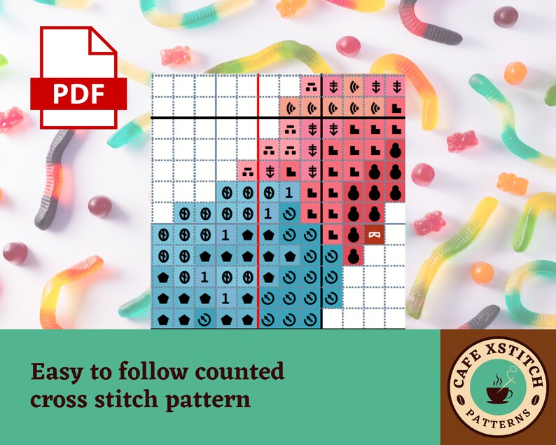 Gummy Worm Cross Stitch Pattern - Easy Beginner Level - Cute Foodie ...