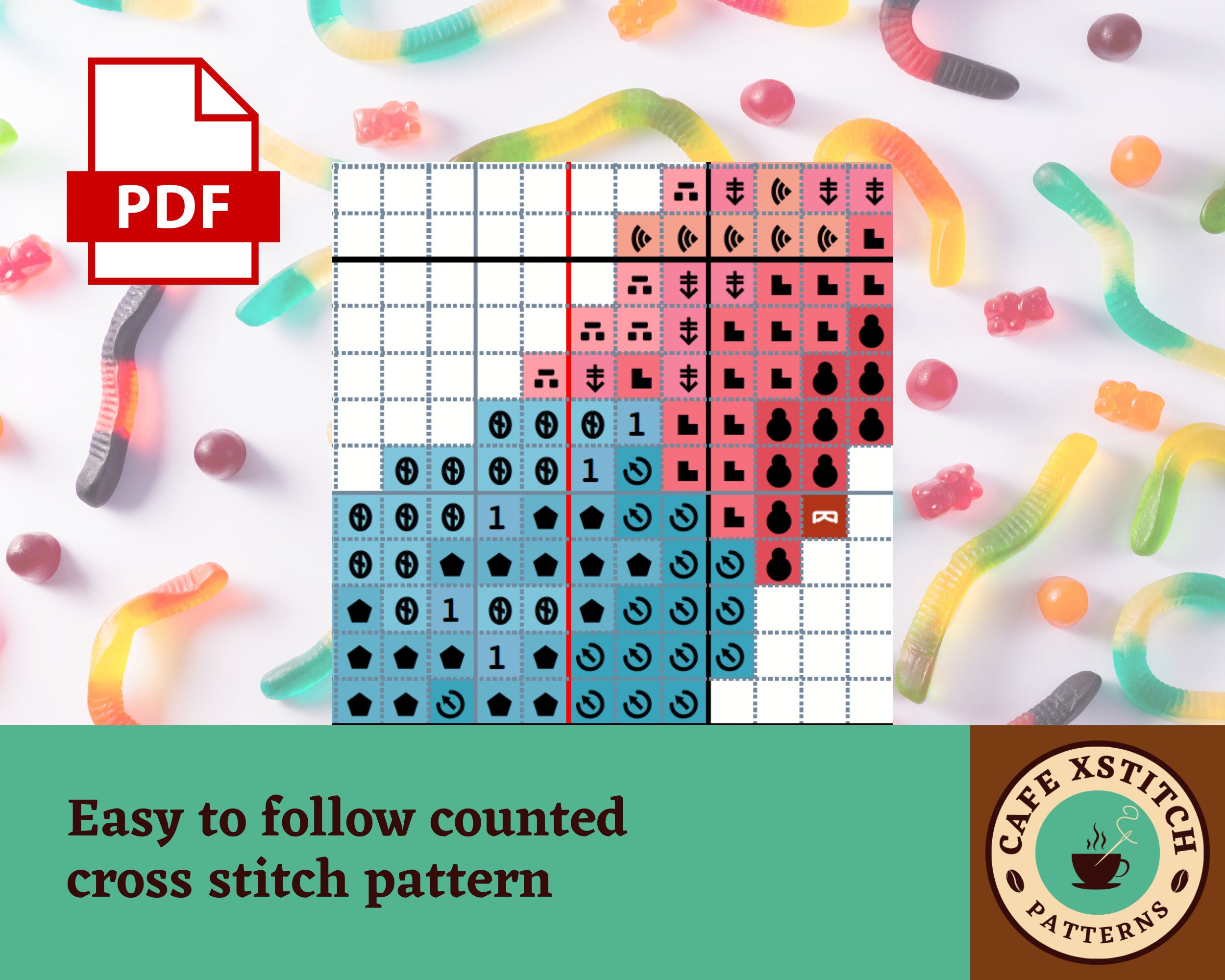 Gummy Worm Cross Stitch Pattern - Easy Beginner Level - Cute Foodie ...