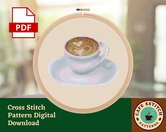 Coffee Cross Stitch Pattern PDF, Cups of Coffee Counted Cross Stitch ...