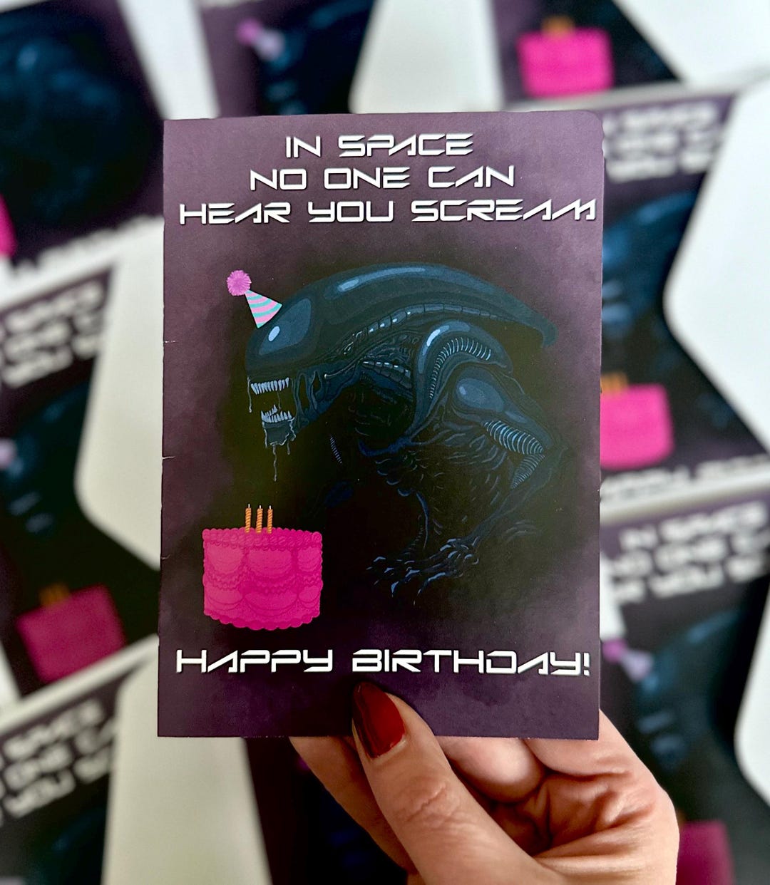 Alien Xenomorph A6 Birthday Card Funny Movie Sci-fi Horror Cake Ripley ...