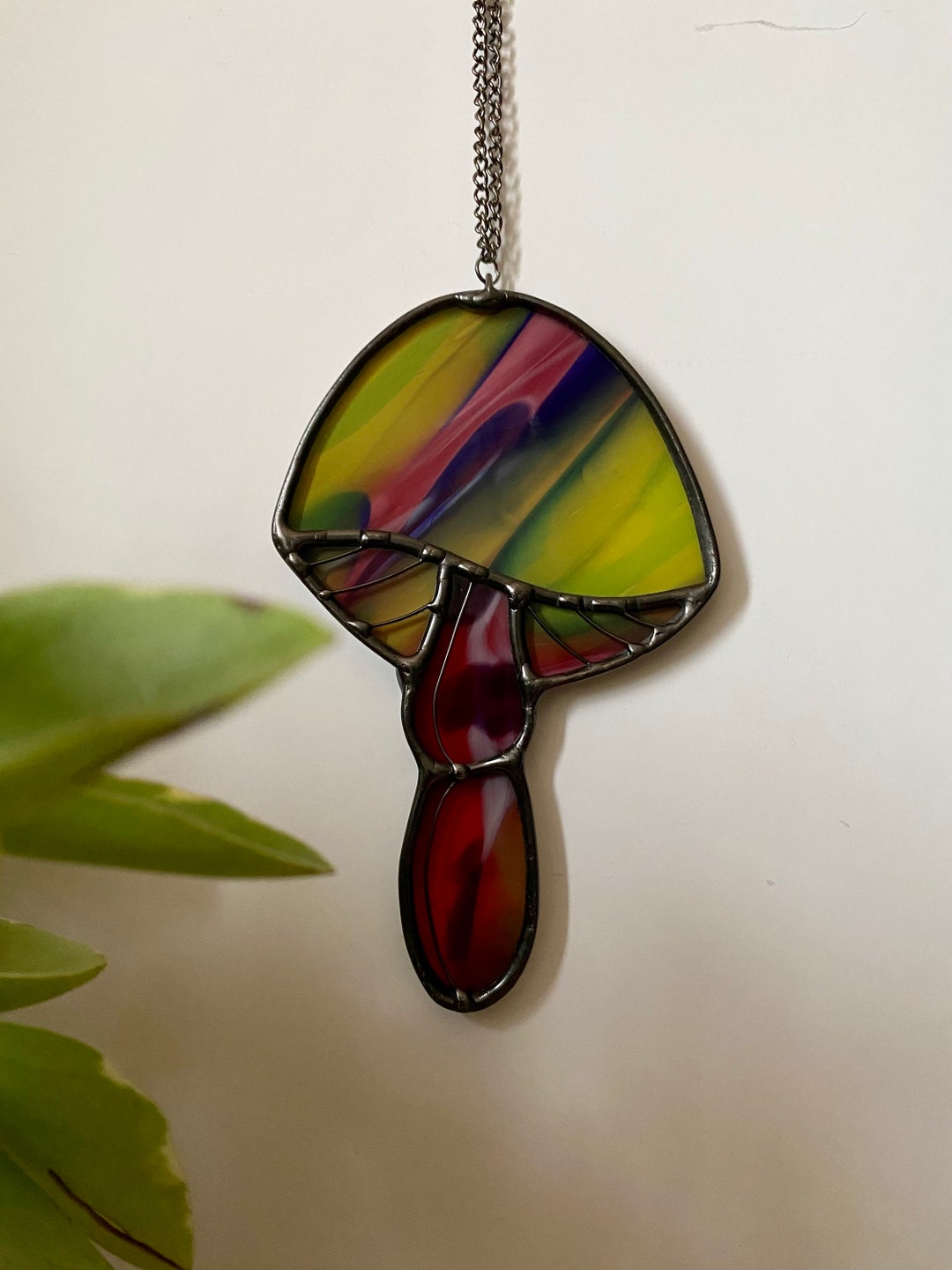 Stained Glass Mushroom Suncatcher Trippy Toadstool / Yellow Pink / Wall ...