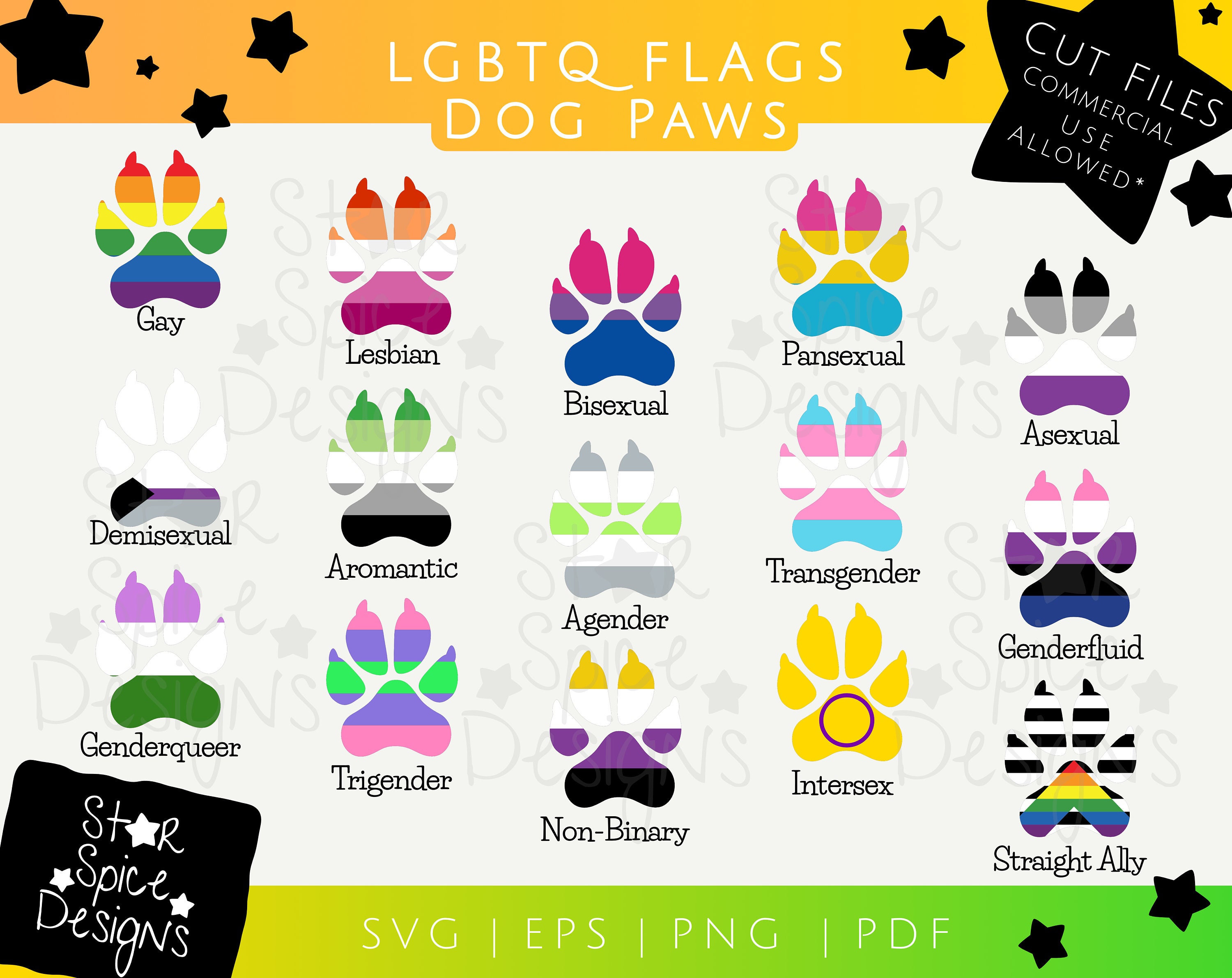 LGBTQ Dog Paw Flags Printable Cut Files - Etsy