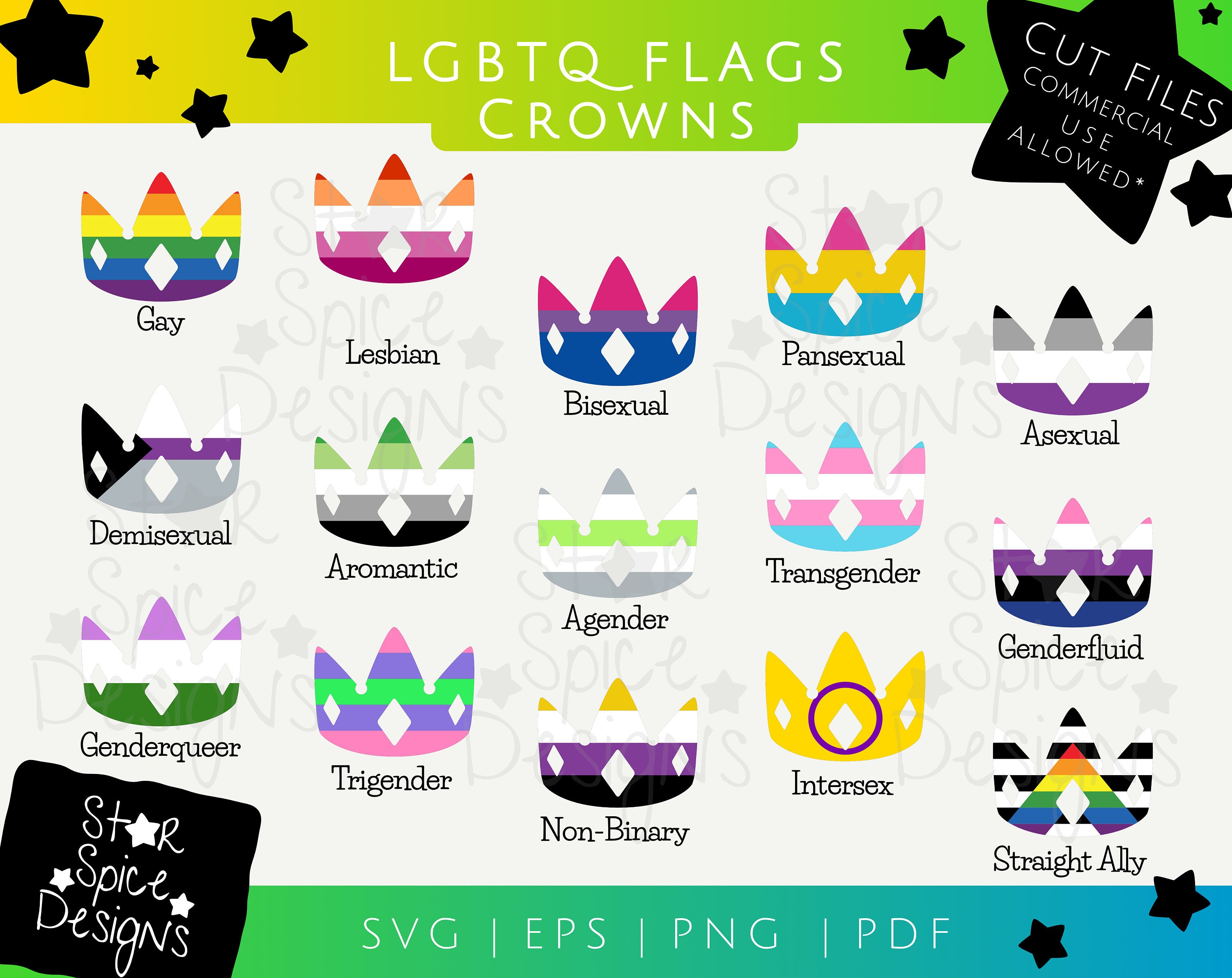 LGBTQ Crown Flags Printable Cut Files - Etsy