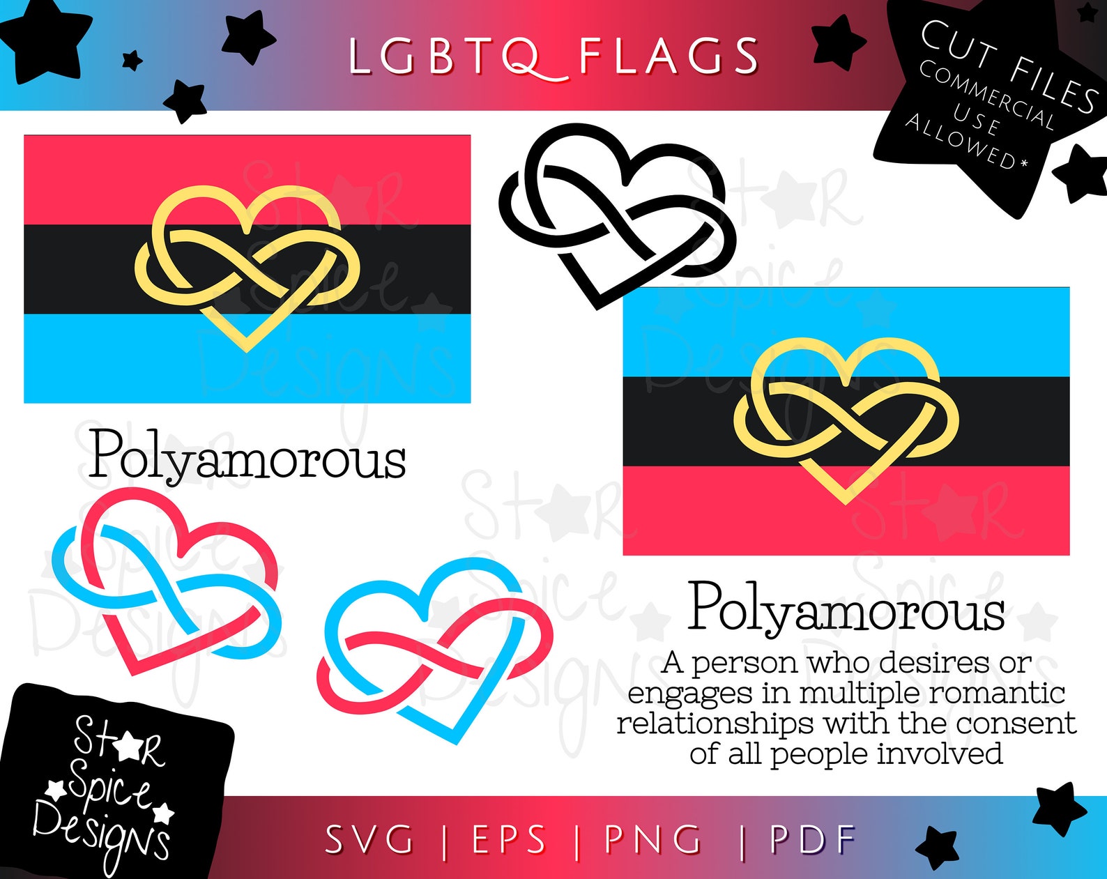 LGBTQ Flags Polyamory Pride Printable Cut Files - Etsy