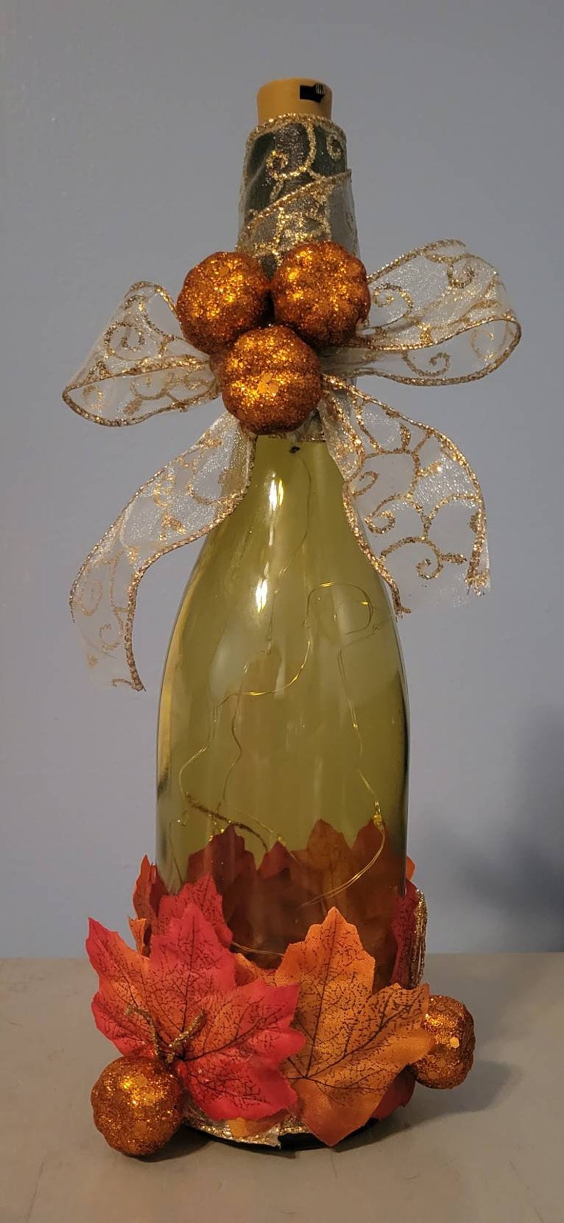 Fall Leaves Glass Light Wine Bottle - Etsy