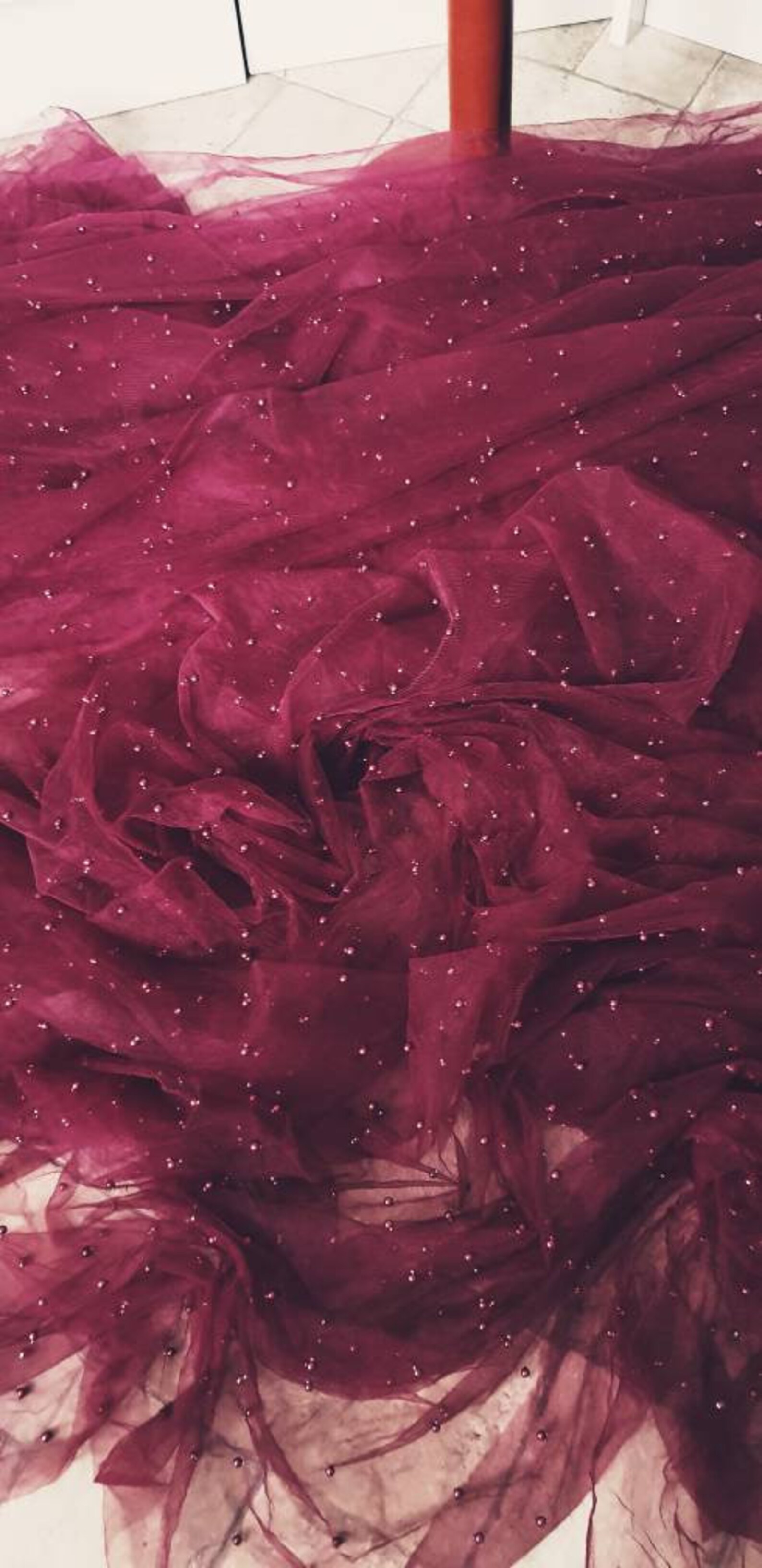 1M Wine Red Color Pearl Beaded Tulle Fabric 60 Wide | Etsy