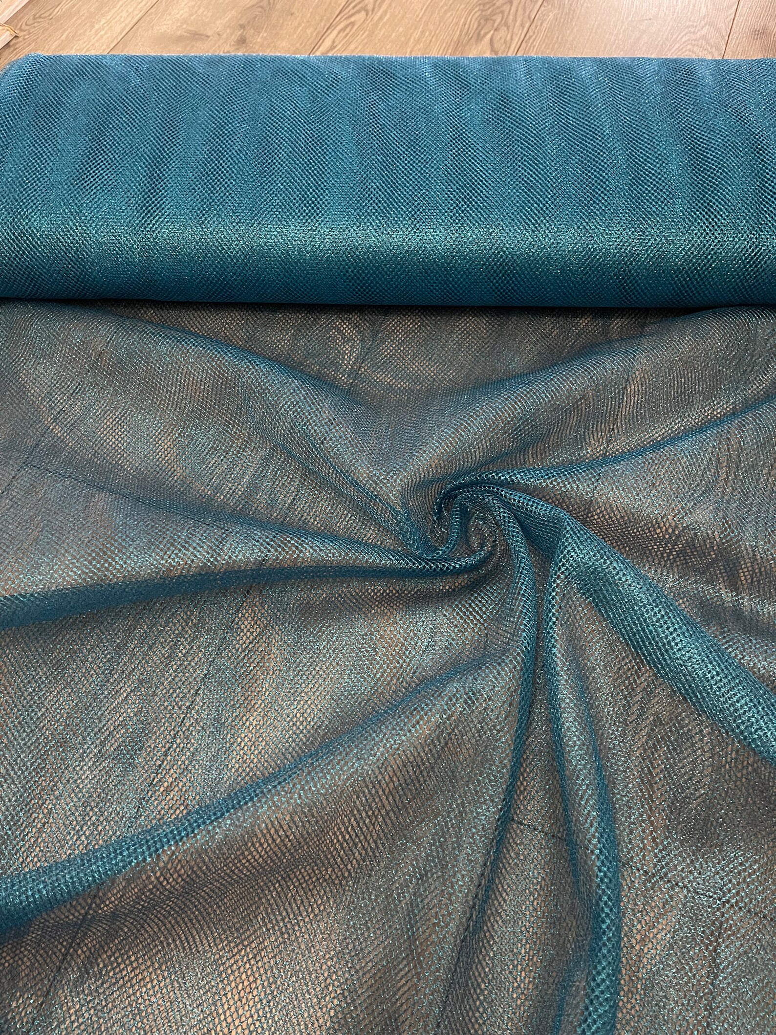 1m Turquoiose Coloured Metallic Lurex Mesh Net Fabric per Metre 45”wide ...