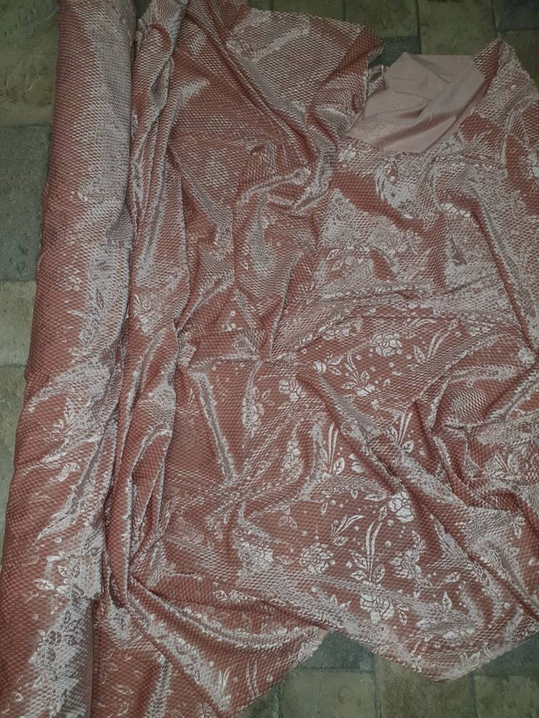 1m Pink Korean Spandex Devore Embossed Floral Strech Velour Velvet ...