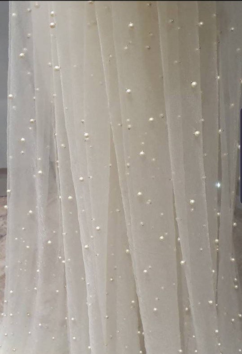 1M Bridal Cream Color Veil Pearl Beaded Tulle Fabric 60 Wide - Etsy UK