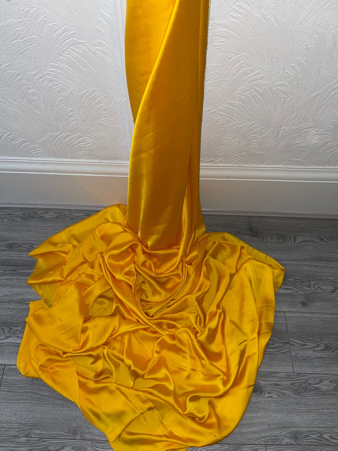 1m Charmeuse Smooth Satin Bright Sun Gold Colour Dress Fabric 58" Wide ...