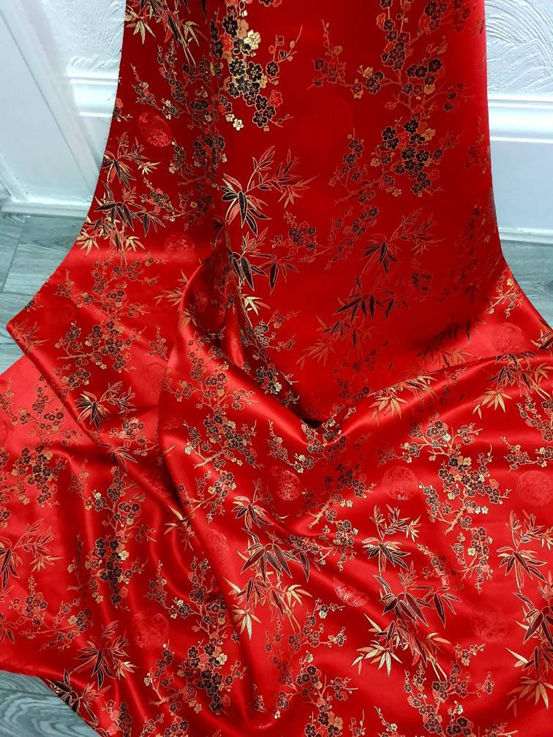1m Blossom Floral Red Multi Coloured Floral Chinese Oriental Shanghai ...