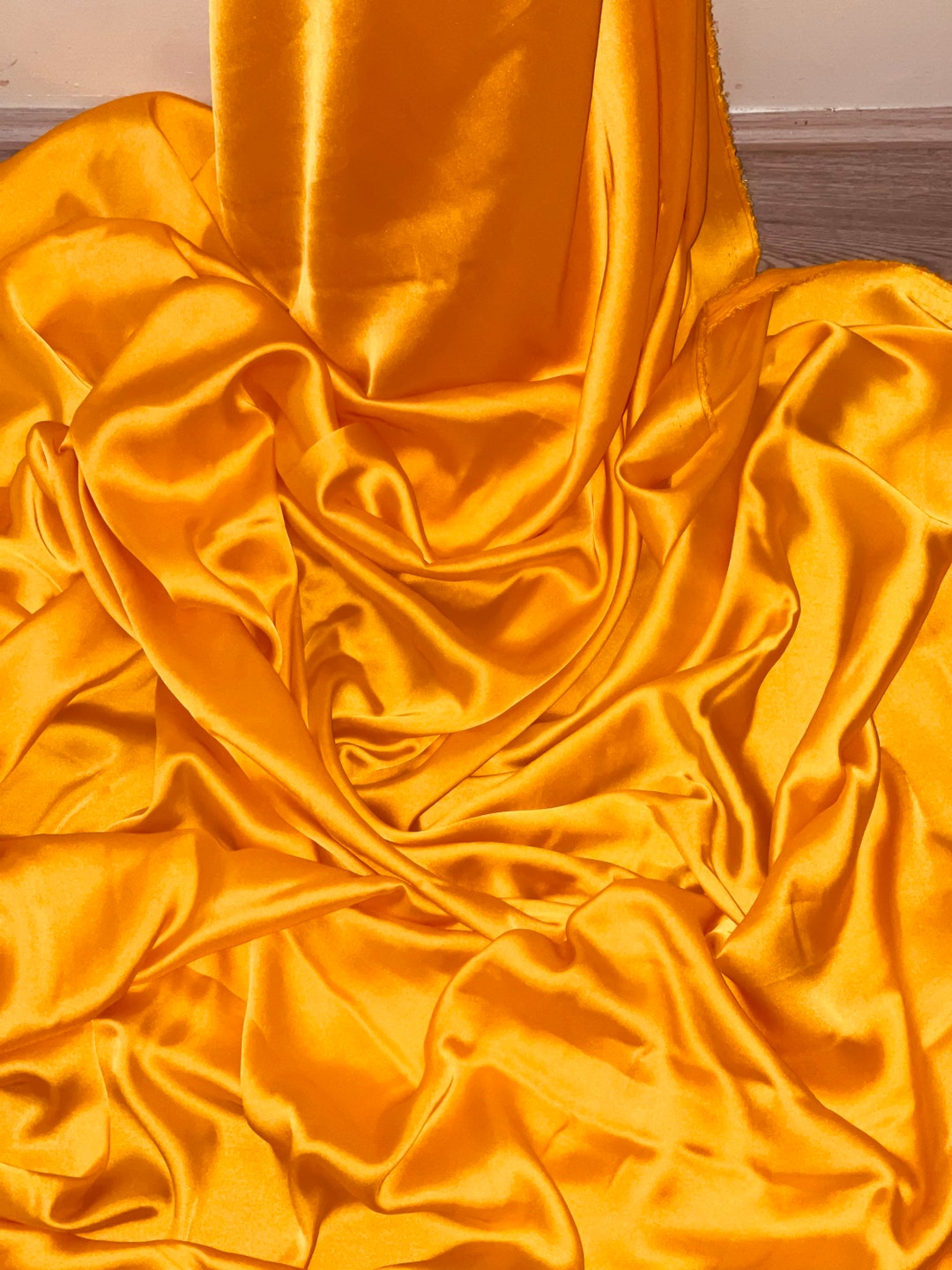 1m Charmeuse Smooth Satin Bright Sun Gold Colour Dress Fabric 58" Wide ...