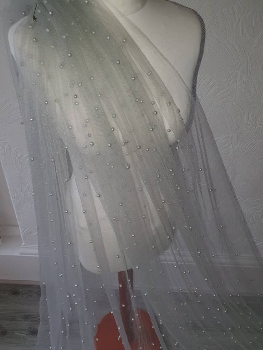 1M Bridal Grey Color Veil Pearl Beaded Tulle Fabric 60” Wide - Etsy