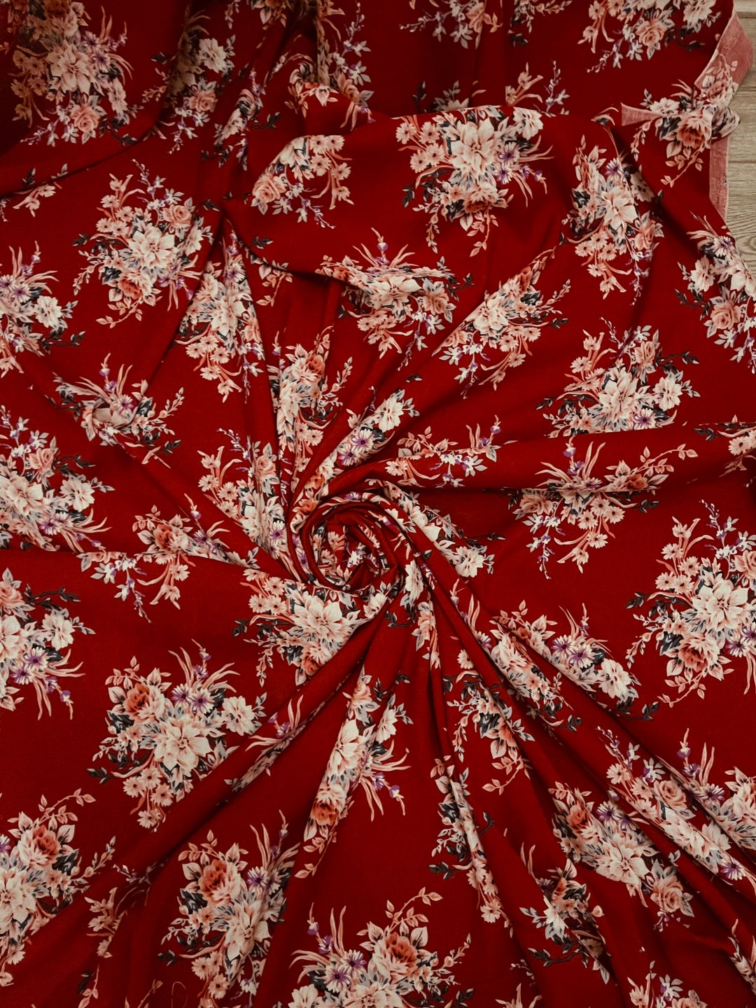 1m Red Floral Viscose Dress Fabric 58 Wide - Etsy