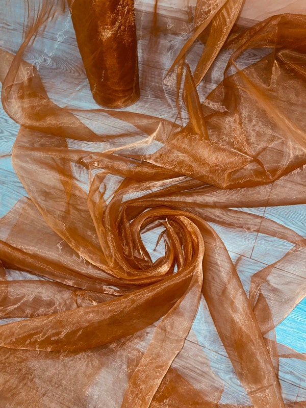 Orange Crystal Organza by the Yard, Sheer Orange Fabric, See Through ...