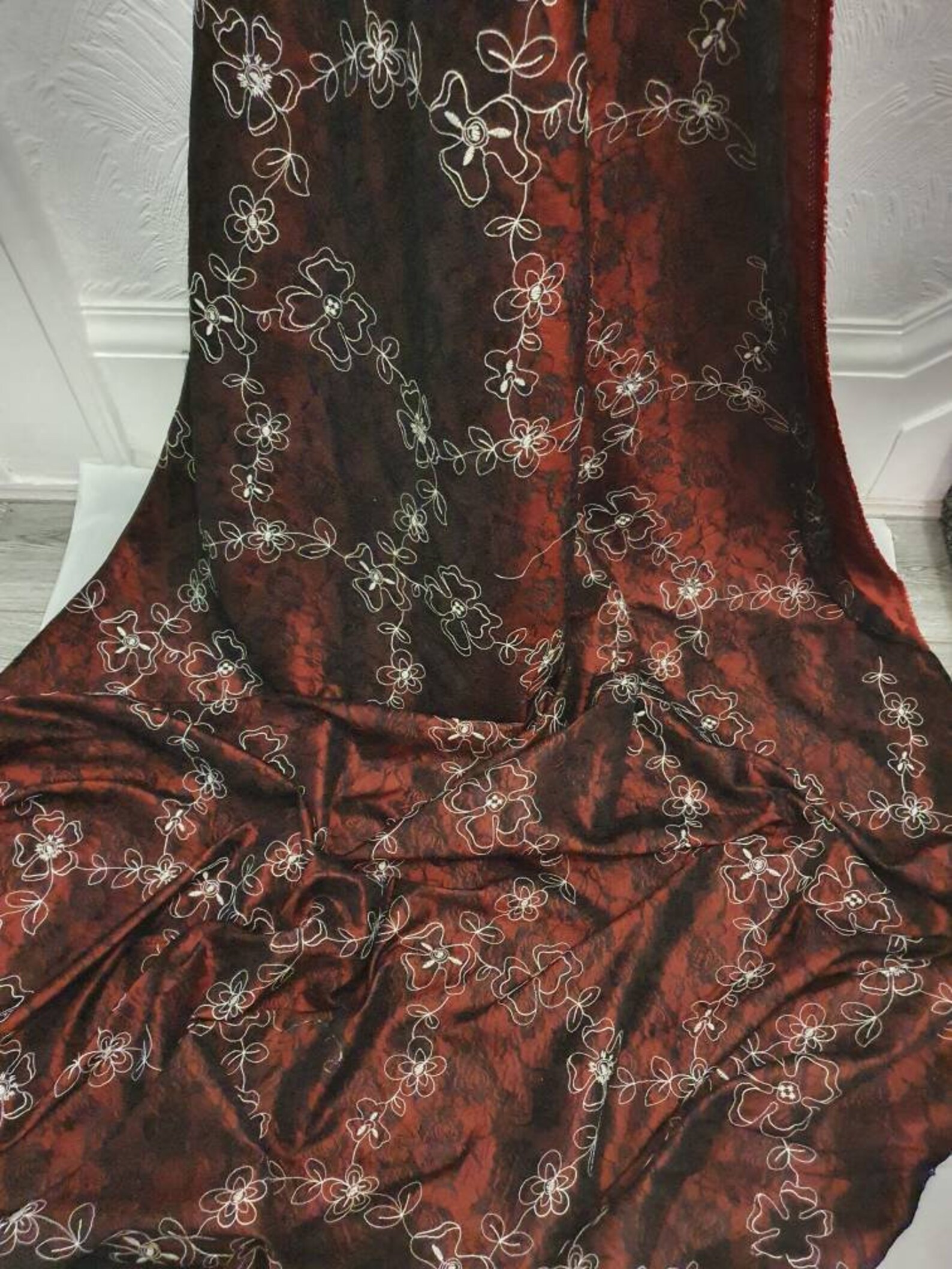 1M Maroon Color Lace on Taffeta Embriouded Fabric 58 Wide - Etsy