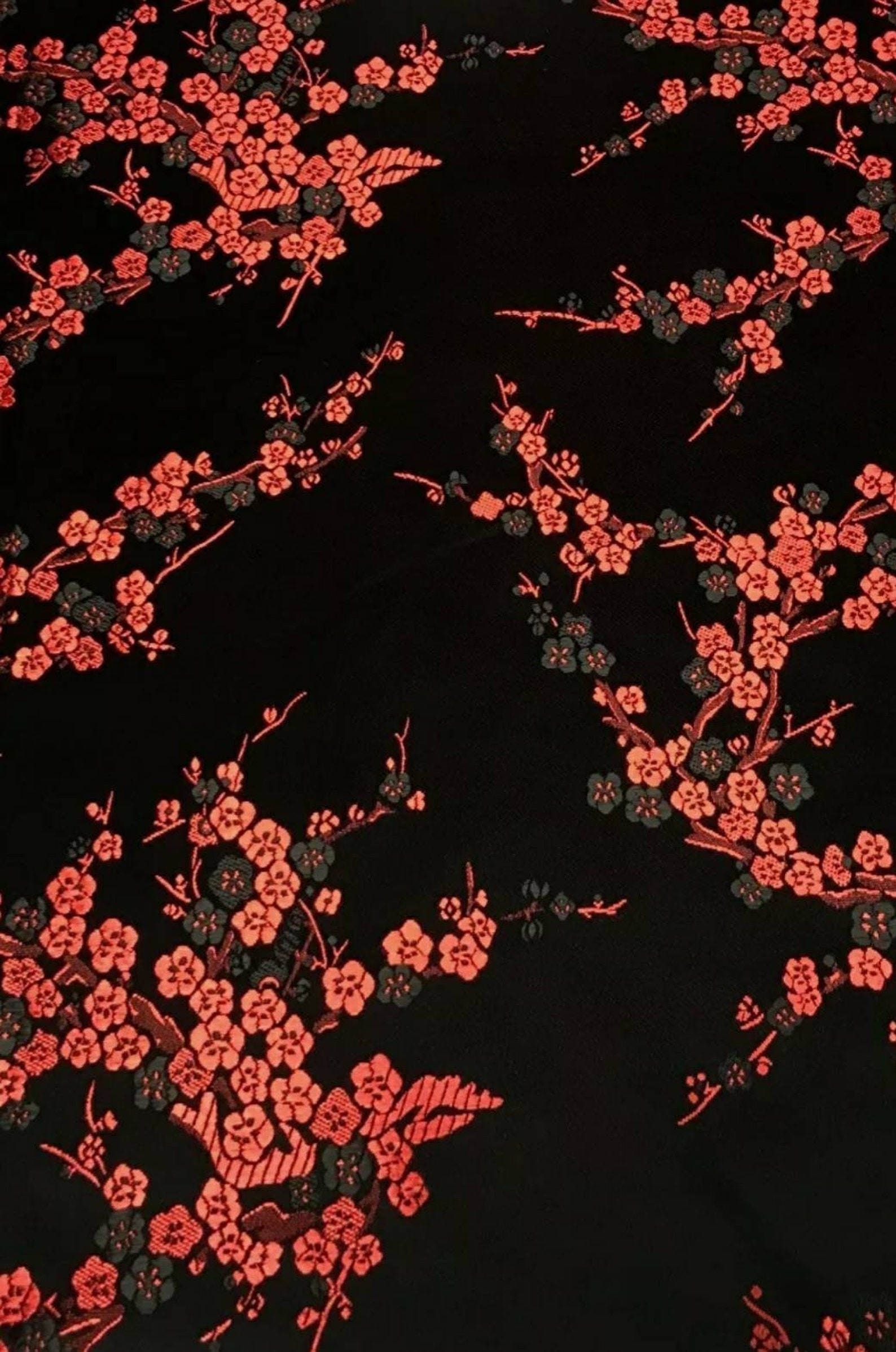 1 Meter Red Black Multi Coloured Chinese Blossom Floral Oriental ...