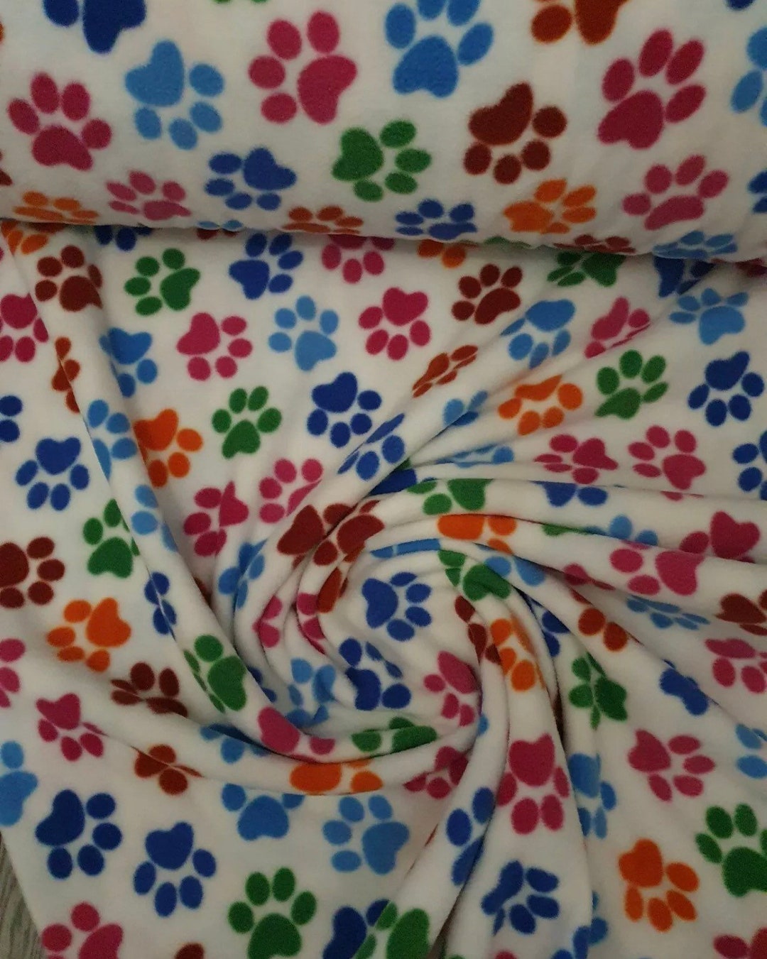 1m Warm Fleece Paw Print Fabric Ivory Multi Colour 150cm Wide - Etsy