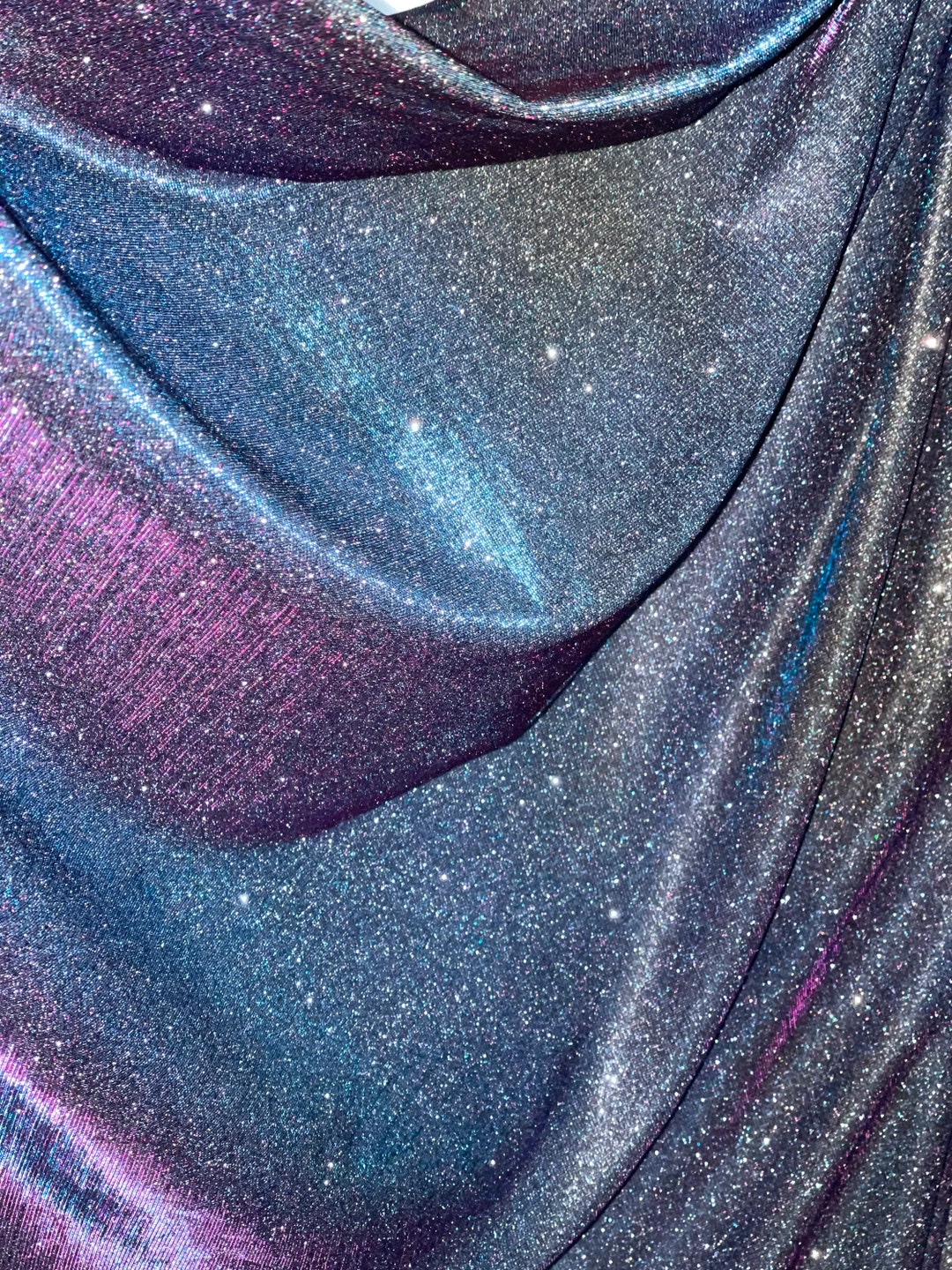 1m Teal Blue Pink Two Tone Sparkly Lurex Moonlight Slight Strech Fabric ...