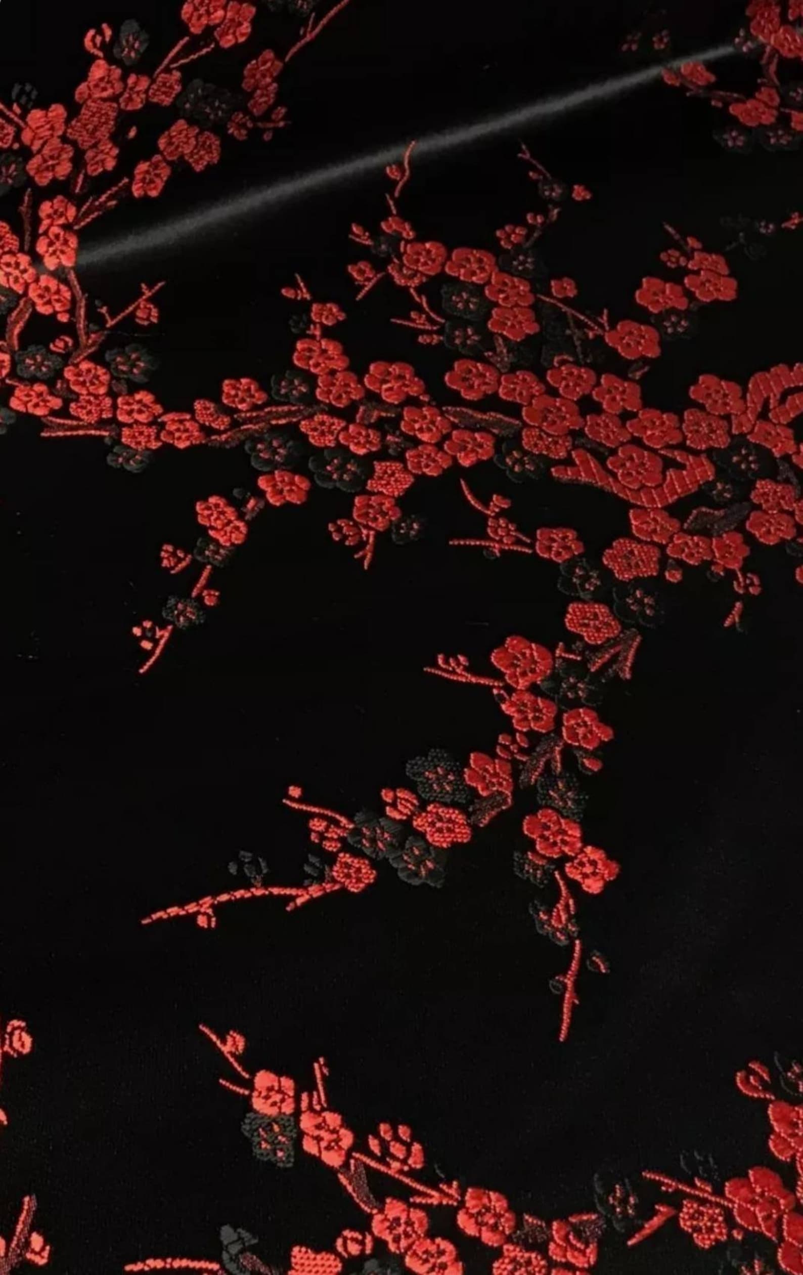 1 Meter Red Black Multi Coloured Chinese Blossom Floral Oriental ...