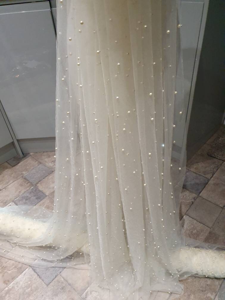 1M Bridal Cream Color Veil Pearl Beaded Tulle Fabric 60 Wide | Etsy