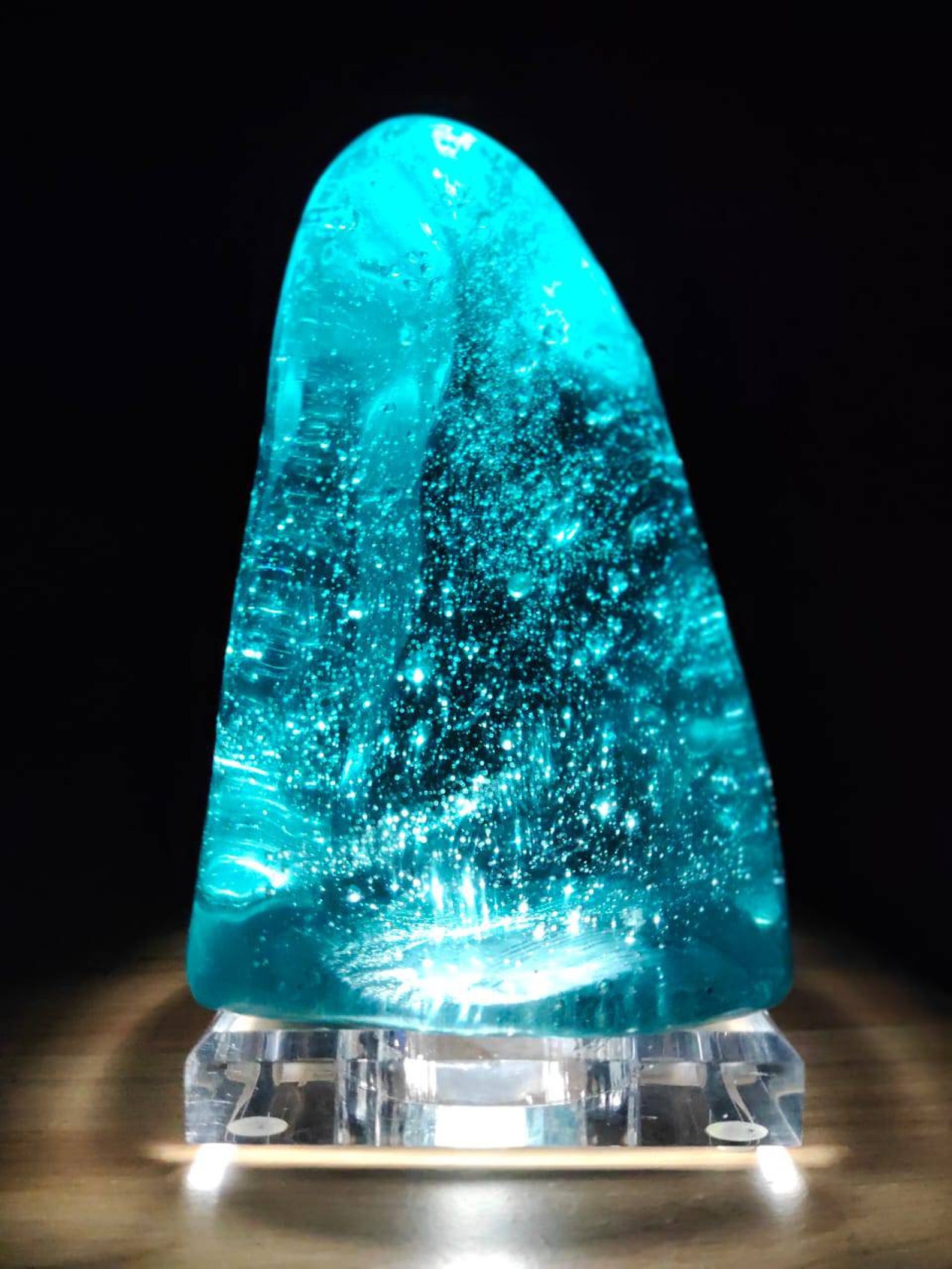 Blue Andara Crystal With Natural Bubble Inside, Include Base Lamp 3,5 ...
