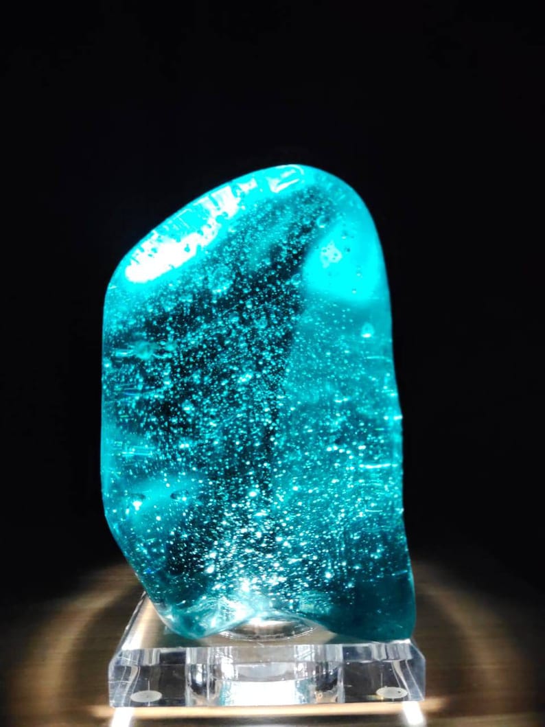 Blue Andara Crystal With Natural Bubble Inside, Include Base Lamp 3,5 ...