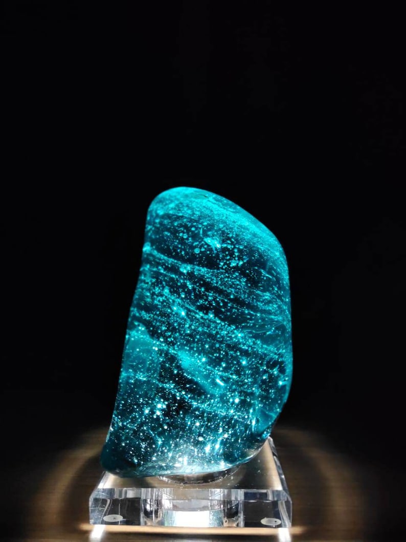 Blue Andara Crystal With Natural Bubble Inside, Include Base Lamp 3,5 ...