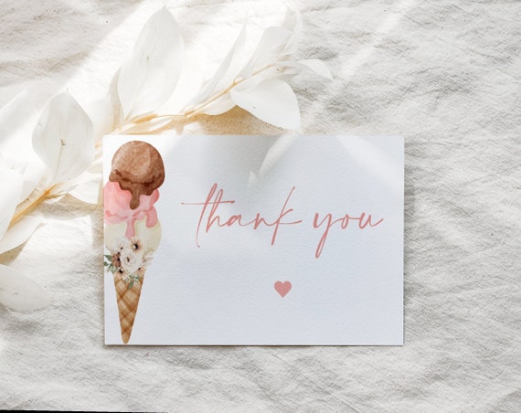 Ice Cream Thank You Card Editable Ice Cream Thank You | Etsy