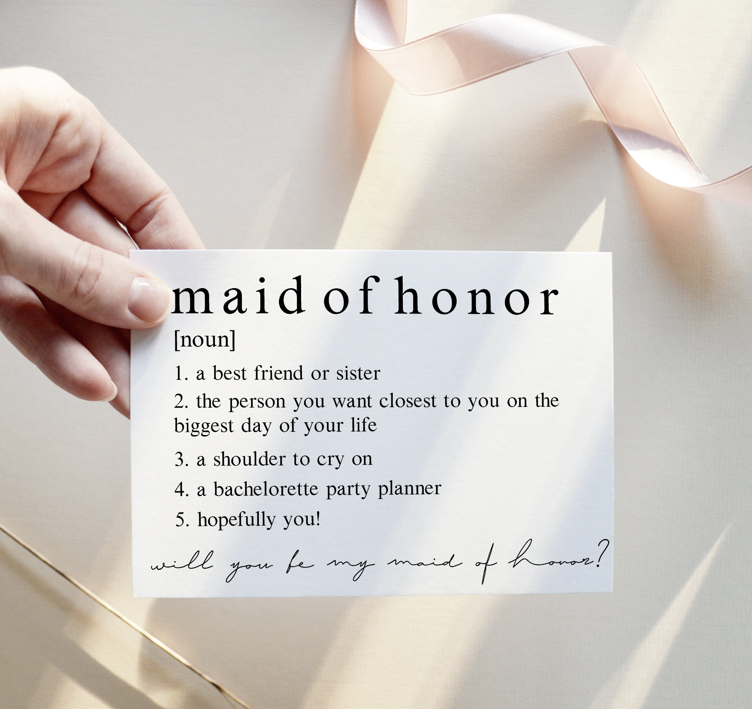Minimalist Maid of Honor Definition Bridesmaid Proposal Will - Etsy