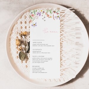 Wildflower Menu Template, Editable Menu, Wildflower Wedding Menu ...