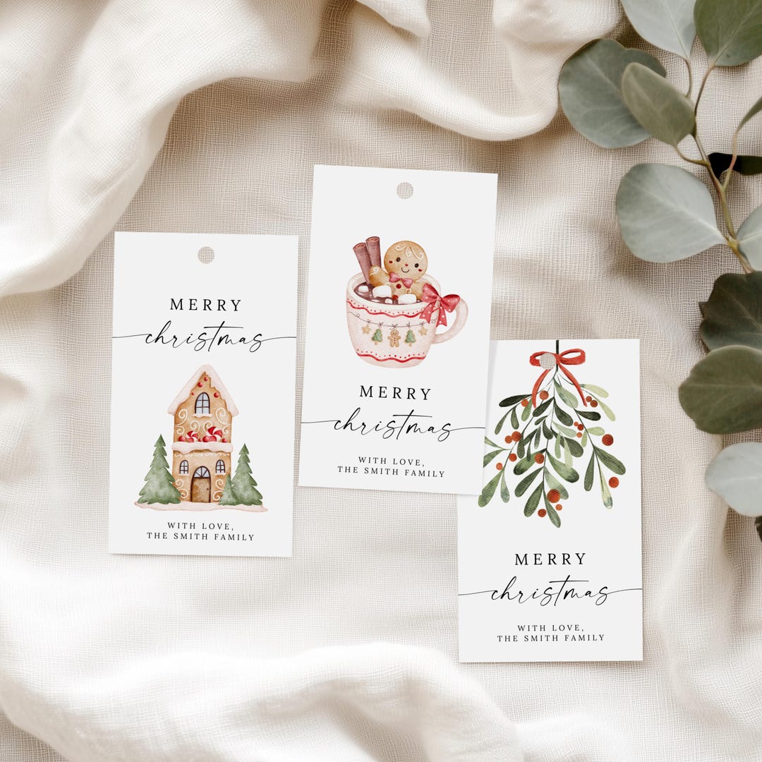 Merry Christmas Gift Tags, Printable Christmas Gift Tag, Holiday Party ...