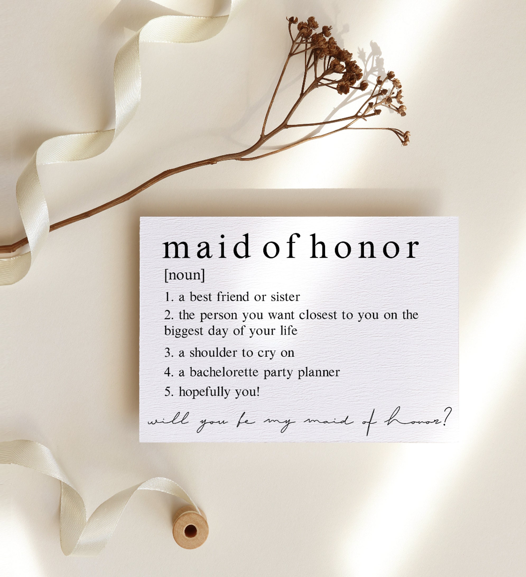 Minimalist Maid of Honor Definition Bridesmaid Proposal Will - Etsy