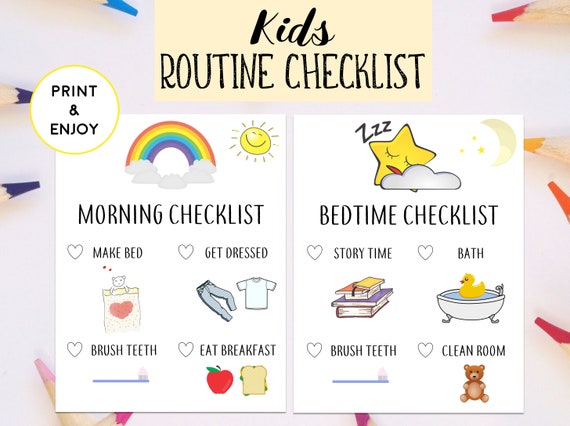 Colorful Kids Morning and Bedtime Checklist Kids Routine | Etsy