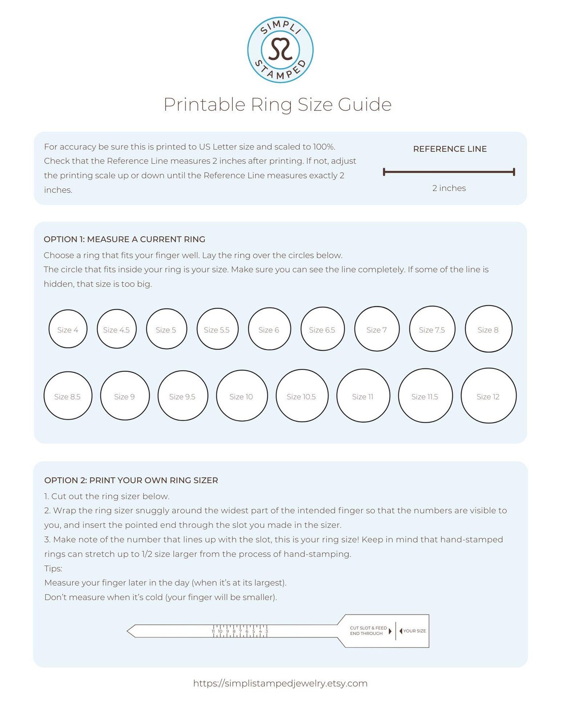 Ring Size Chart Digital Download Ring Sizer Printable for Women - Etsy