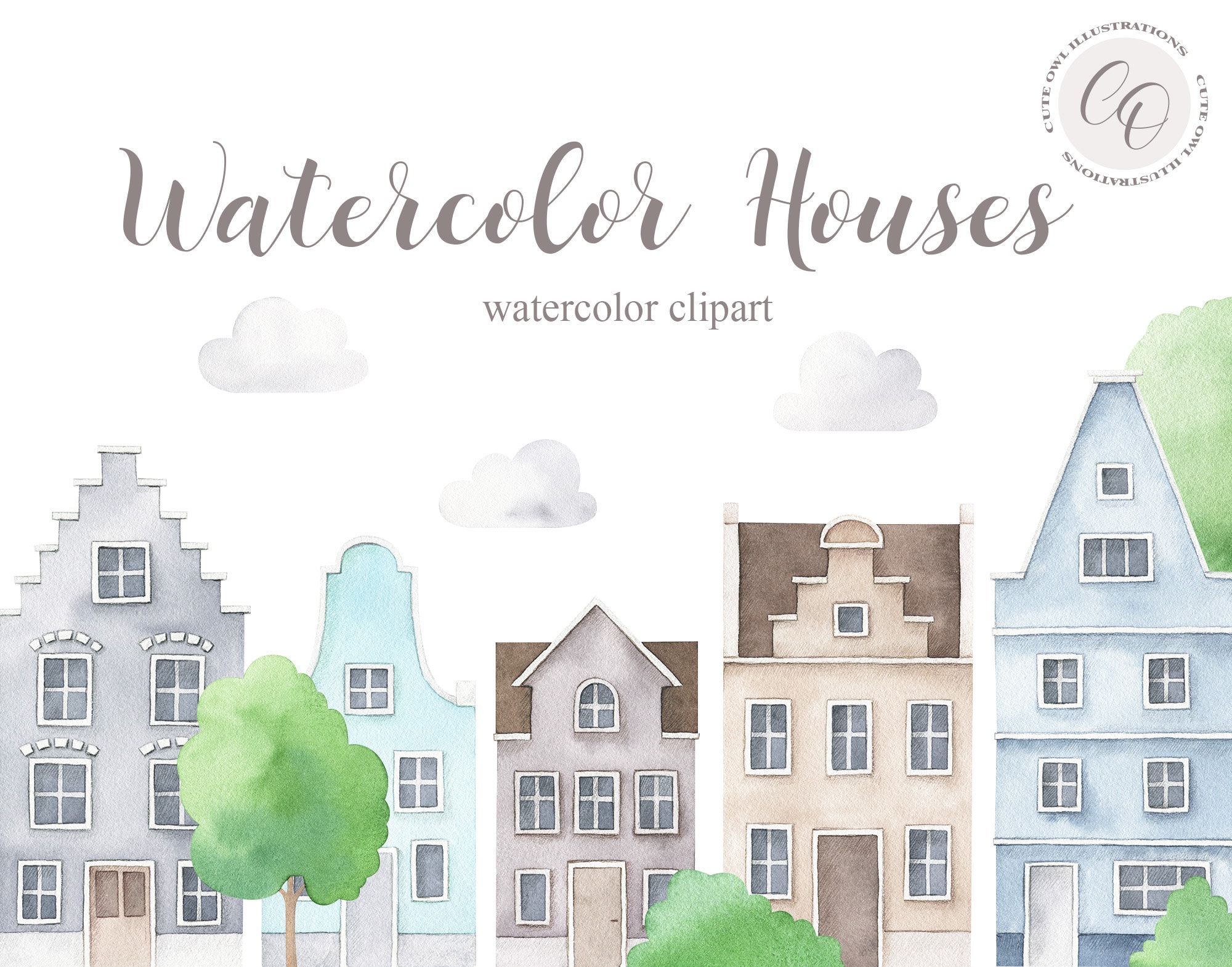 Watercolor House Clipart Home Clipart Cottage Clipart - Etsy