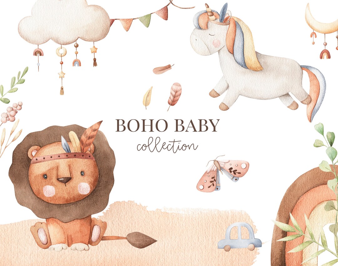 Watercolor Boho Baby Nursery Clipart. Baby Gender Neutral Clip Art Baby ...