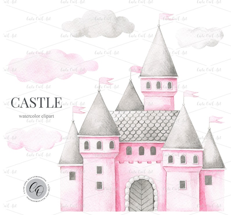 Castle Clipart Watercolor Castle Pink Castle Girls Clipart - Etsy