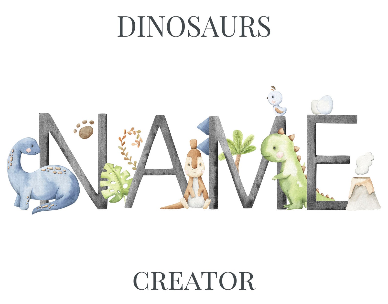 Watercolor Dinosaurs Name Creator Clipart. Dino Nursery Art - Etsy
