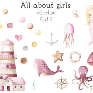 Watercolor Baby Girl Clipart. Baby Girl Nautical Clip Art Baby Shower ...