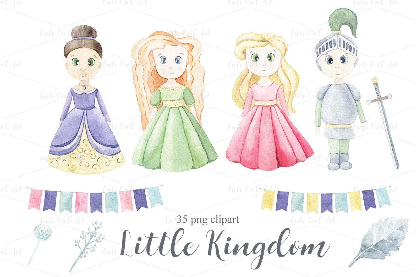 Princess and Knight Watercolor Clipart Fairy Tale - Etsy