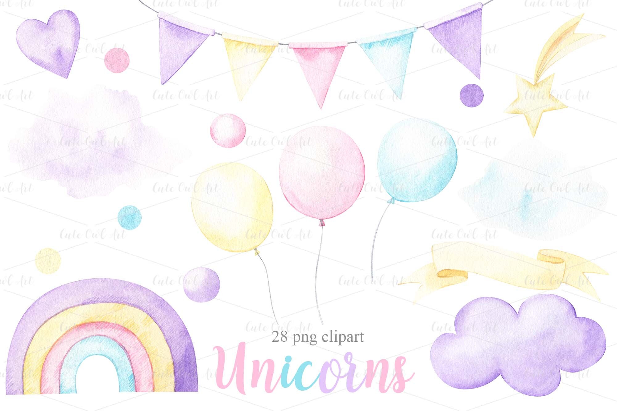 Watercolor Unicorns Clipart - Instant Download - Rainbow Unicorns ...