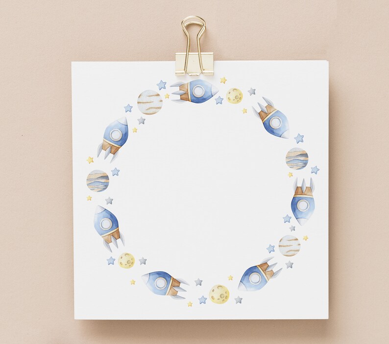 Baby Boy Space Wreath Clipart. Watercolor Blue Rocket Baby - Etsy
