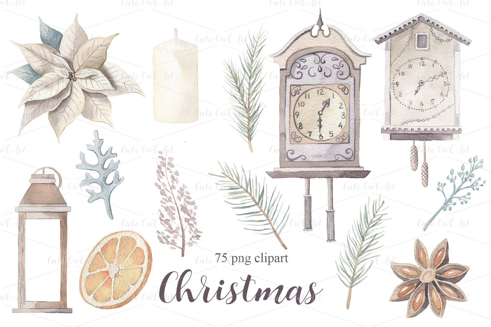 Watercolor Christmas Clipart Winter Holidays Watercolor | Etsy