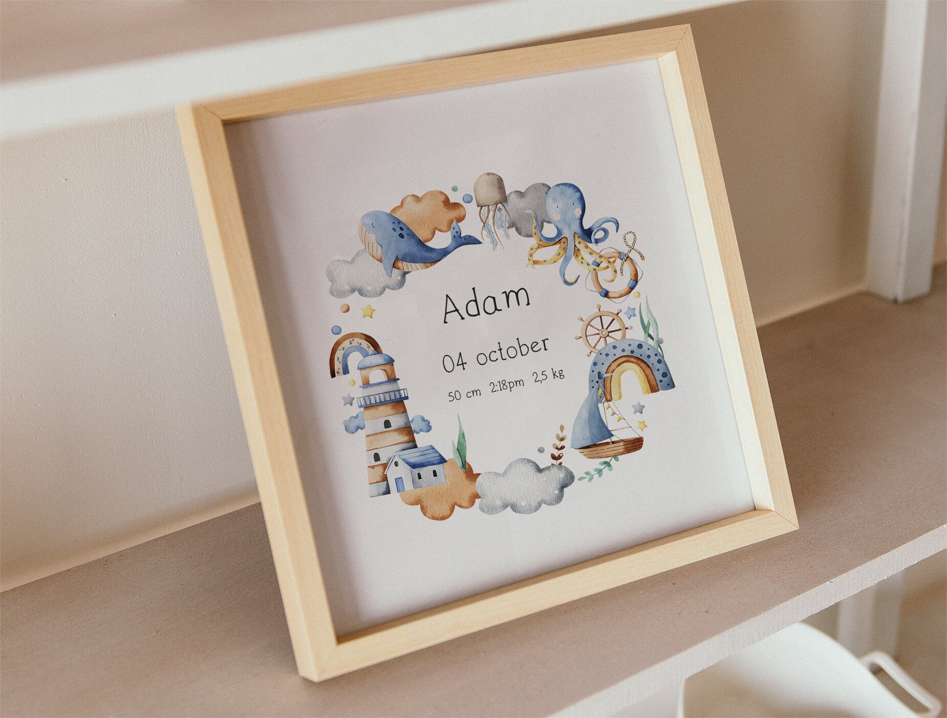 Nautical Wreath. Baby Boy Wreath Clipart. Watercolor Baby Illustrations ...