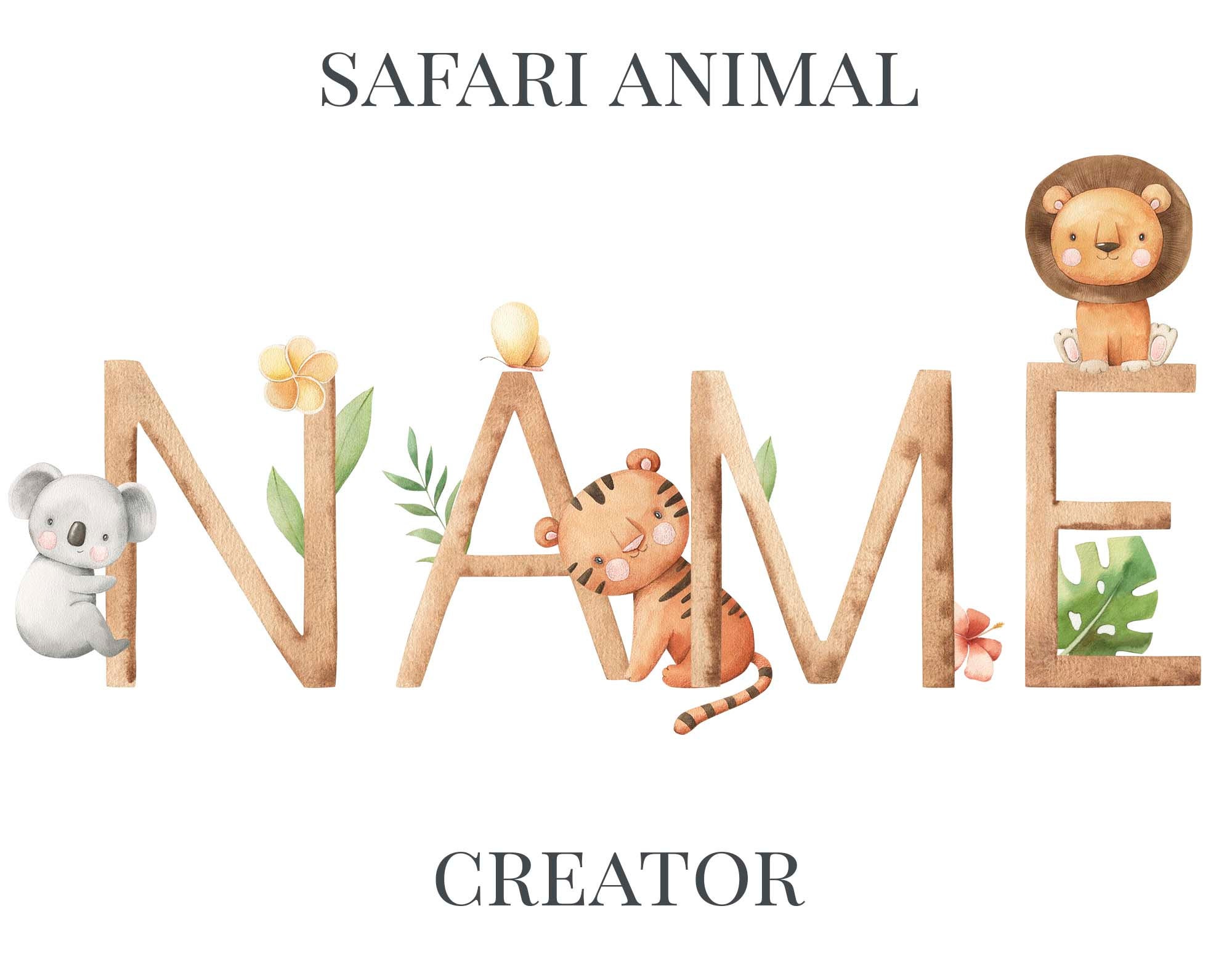 Watercolor Animals Name Creator Clipart. Safari Nursery Art - Etsy