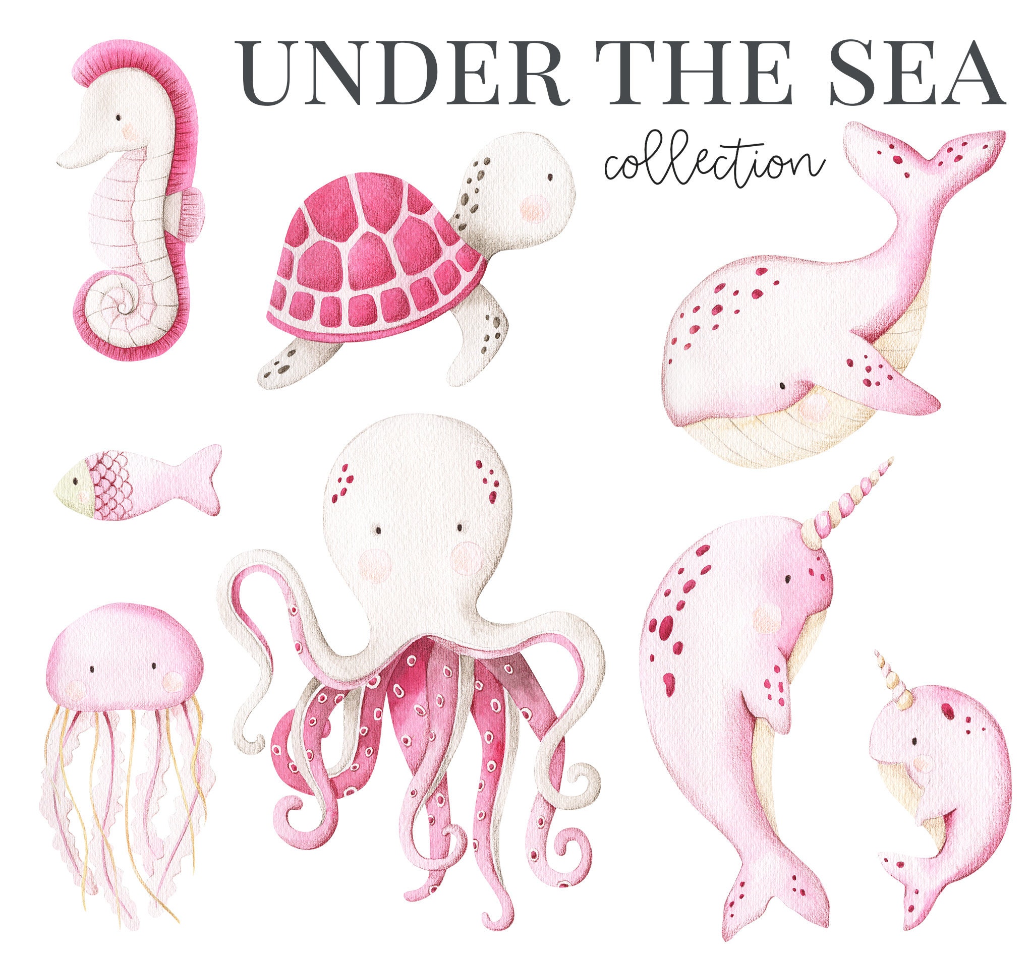 Watercolor Under the Sea Clipart. Baby Girl Pink Nautical Clip - Etsy